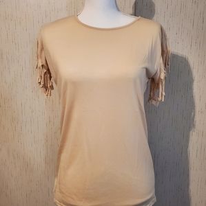 T&J Designs | Tops | Tan Fringed Sleeve Top | Poshmark